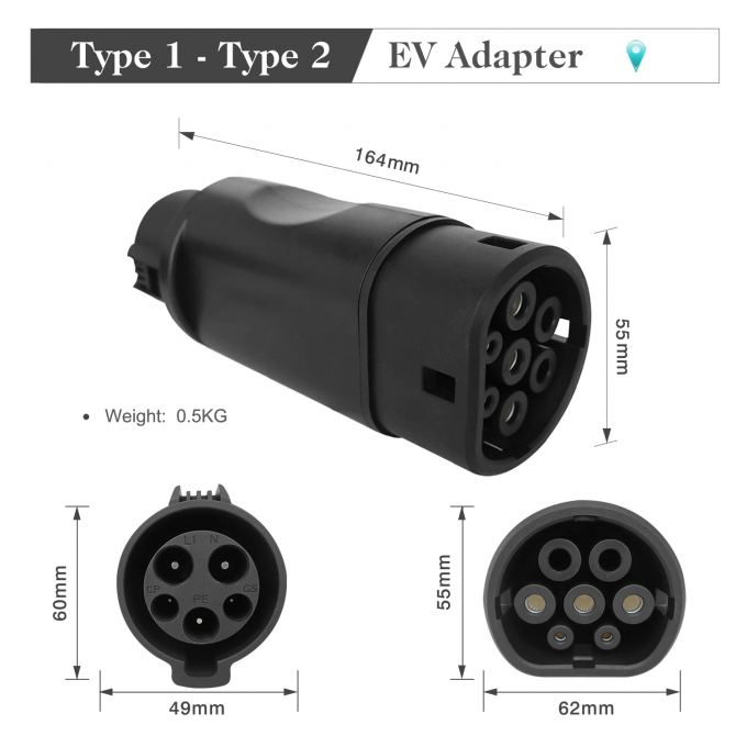 EVSE Adaptor 16A 32A Electric Vehicle Car EV Charger Connector Type 1 ...