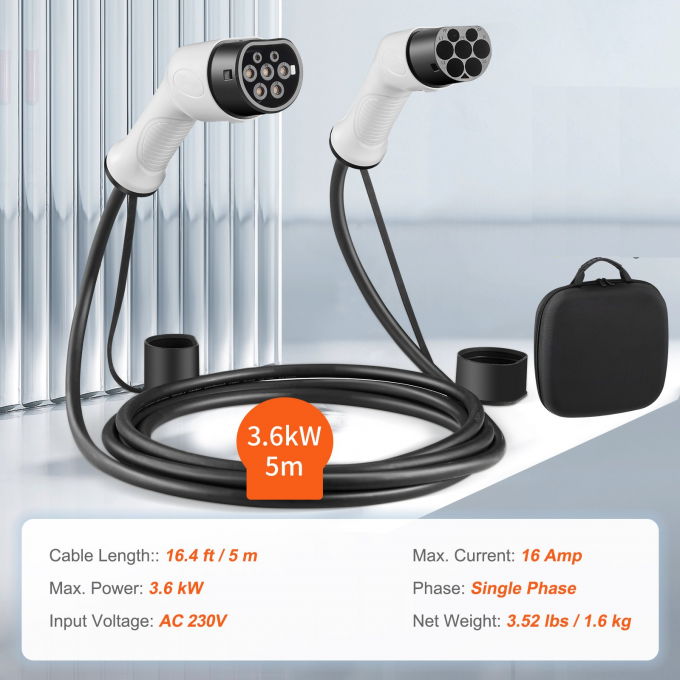 16A 11KW Electric Vehicle Charging Cable IEC 62196 AC Type 2 To Type 2 ...