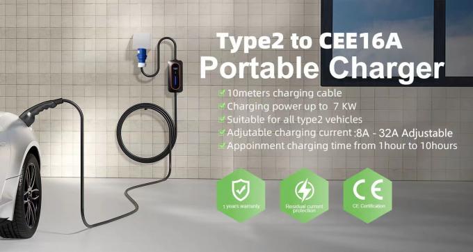 Mobile 16A 32A Single Phase EV Charger Type 2 Type 1 GBT EVSE Charging ...