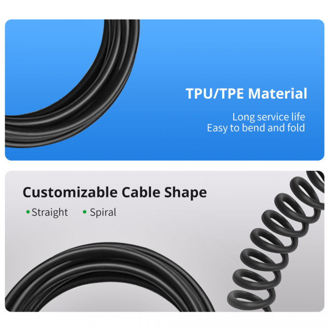 Spring Coiled EV Charging Cable Type 2 To Type 2 16A 32A Electric Car ...