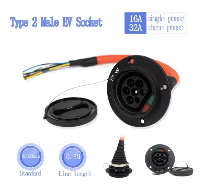 Type 2 Male EV Socket EV Inlet Electric Car Side Socket 11kW 22kW ...