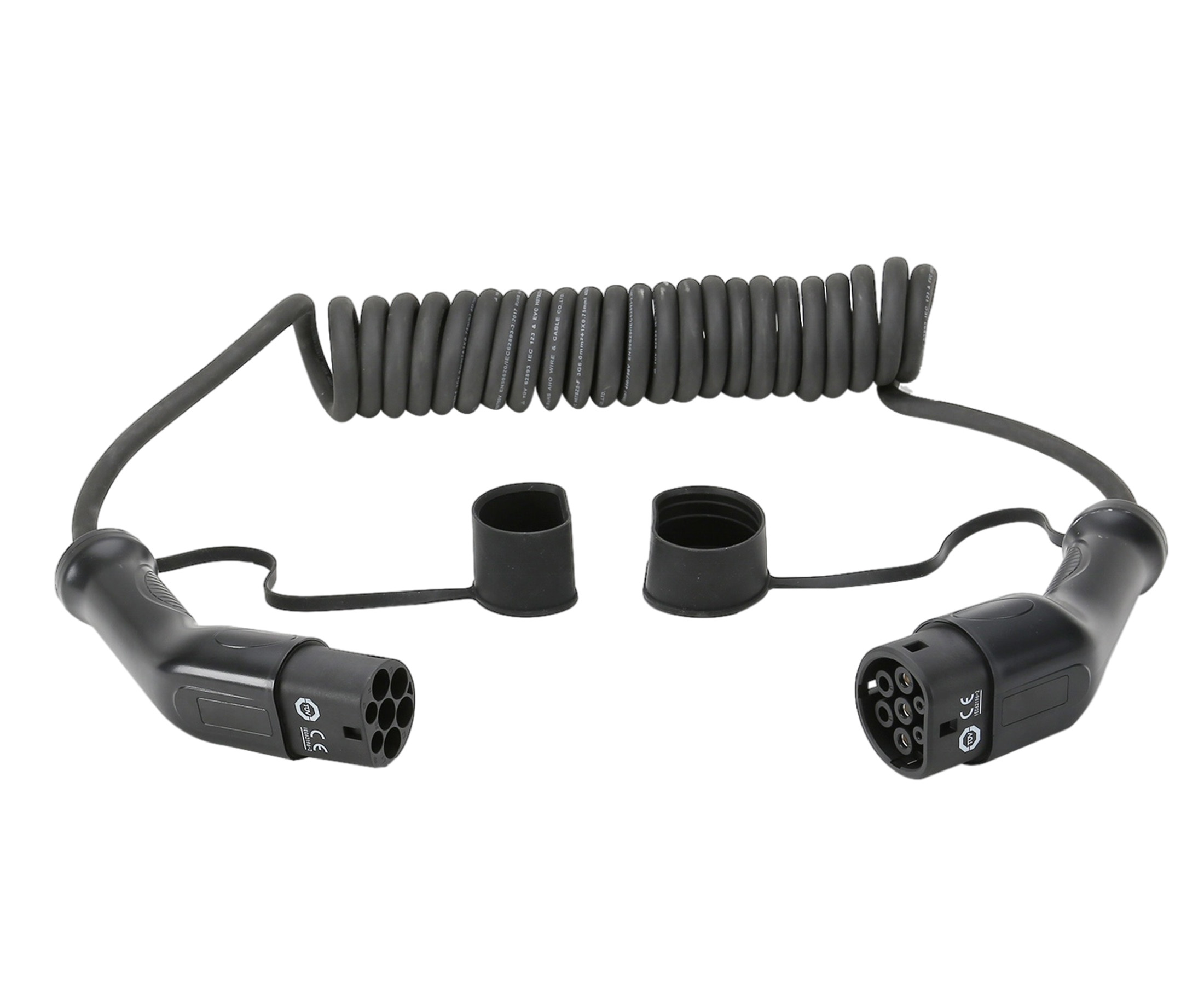 Three Phase Type 2 EV Cable Coiled Spring EV Car Charging Cable 16A 32A ...